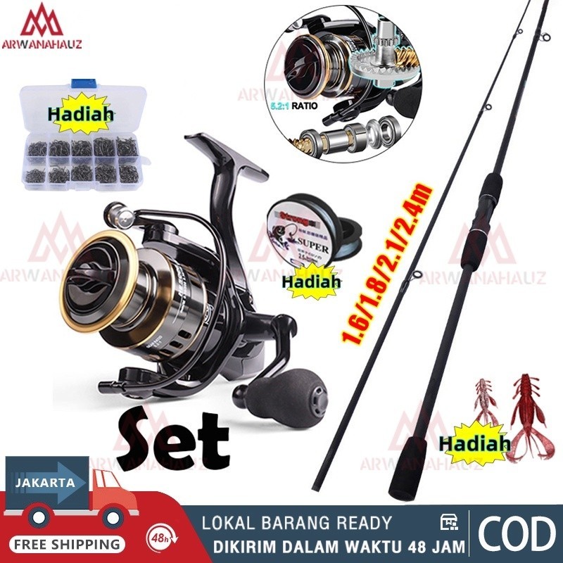 Jual 【COD】Spinning Fishing Rod 1.6-2.4M Berongga Joran Pancing 1 Set ...