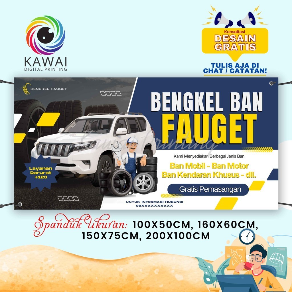 Jual Spanduk Banner MMT Bengkel Home Garage Perbaiki Sevice Ban Mobil ...