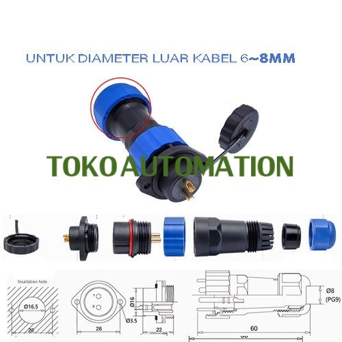 Jual FO99 SP16 2 pin Flange konektor Waterproof cable Aviation ...