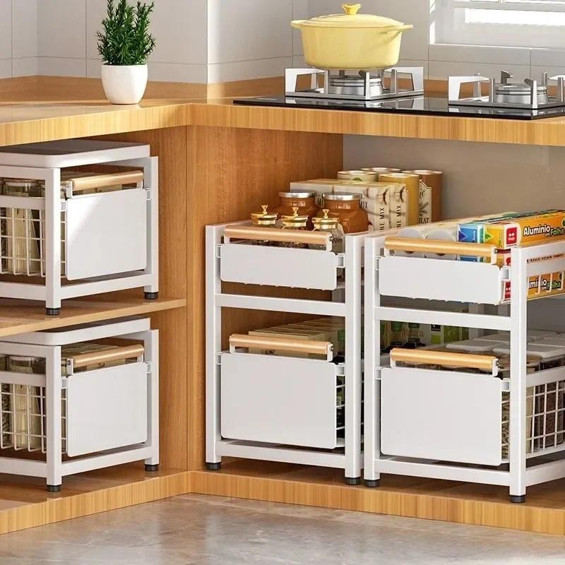 Jual 2-Tier Kitchen Cabinet Pull-Out Storage Rack Slide-Out Basket for ...
