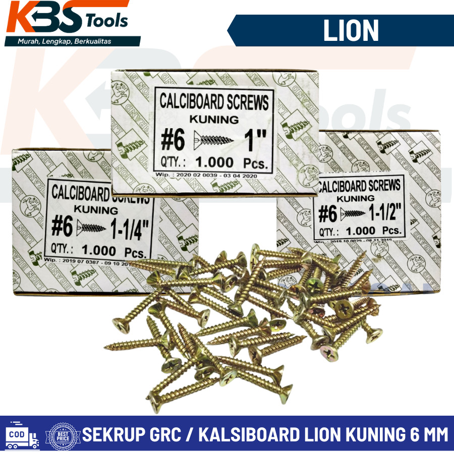 Jual Baut Sekrup GRC Kalsiboard Lion Kuning 6 mm Calciboard Screws1 Box ...
