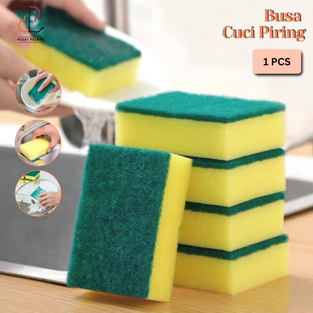 Jual Busa Cuci Piring Sponge Kuning Sabut Hijau Spons Penghilang Noda ...