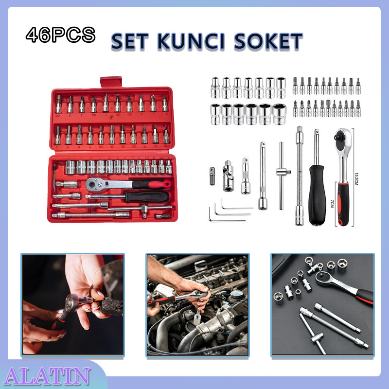 Jual 46 Pcs Set Kunci Shock 1/4 Socket + Obeng Socket Set 8-14mm Pas ...