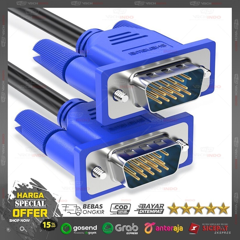 Jual Kabel VGA to VGA Ppanjang 300CM / 3M Meter VGA Male to VGA Male ...