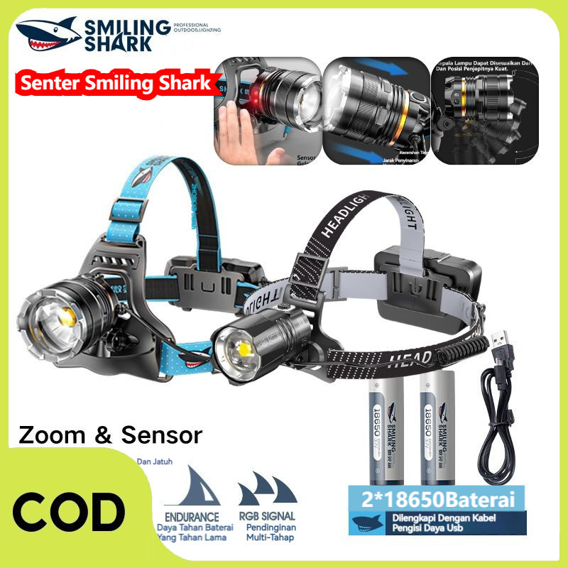 Jual 【COD】Senter Smiling Shark K225B/K227B Senter Kepala LED Super ...