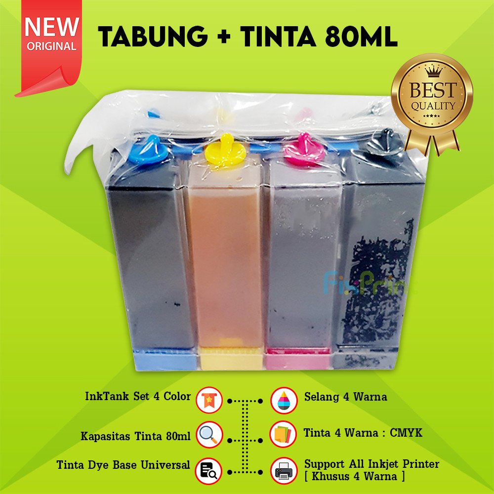 Jual Tabung + Tinta Printer Universal 4 Warna 80ml, Ink Tank Set 4 ...