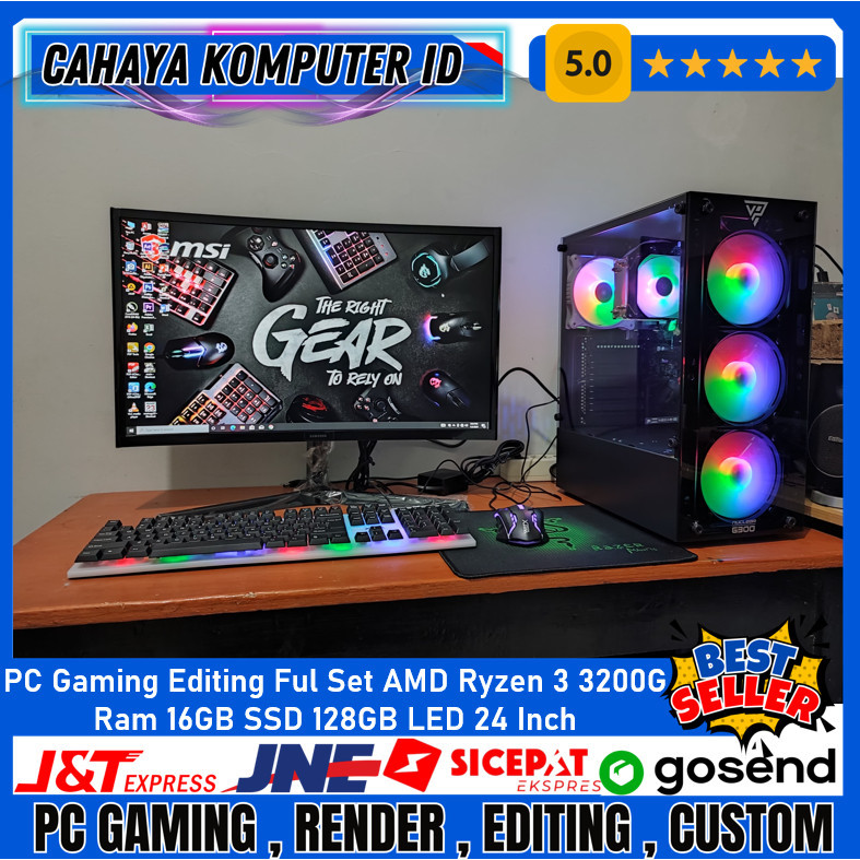 Jual PC Gaming Editing Ful Set AMD Ryzen 3 3200G Ram 16GB SSD 128GB LED Samsung 24 Inch Siap ...