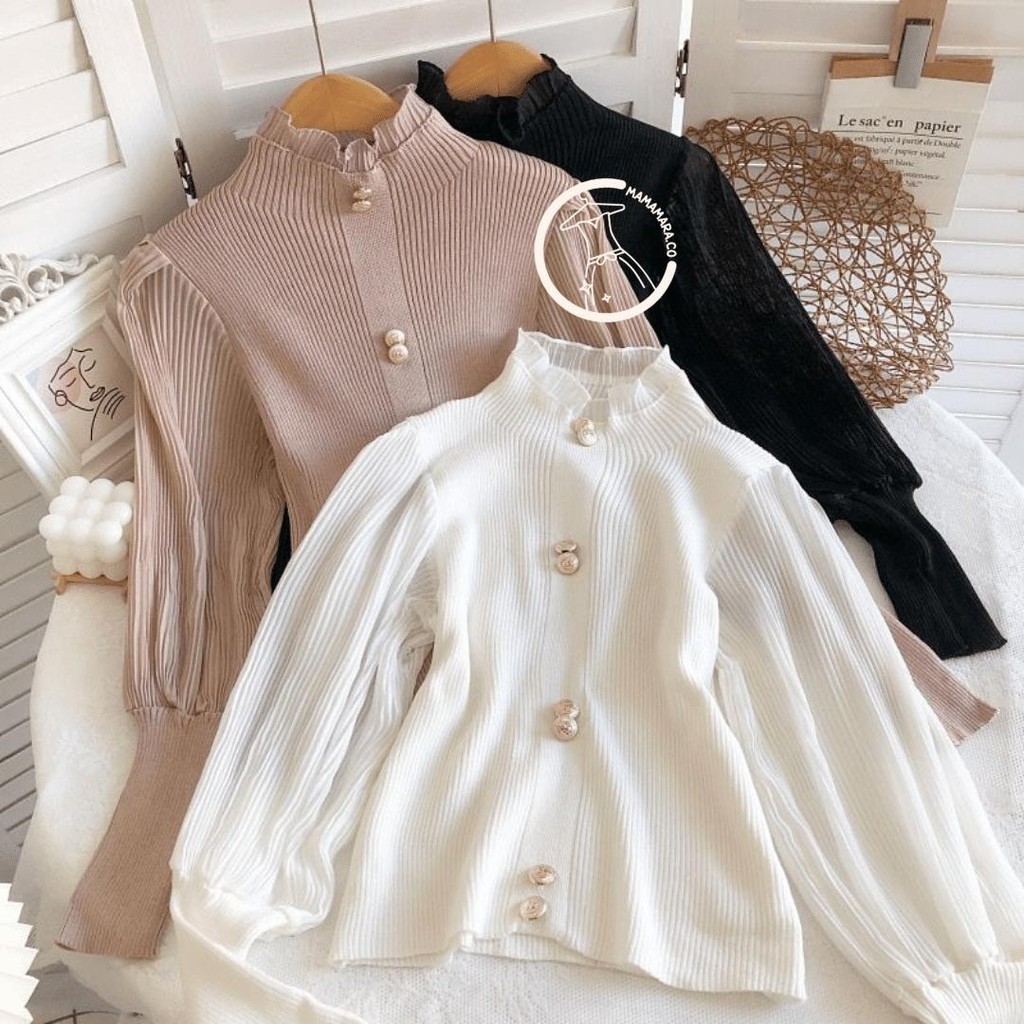 Jual MAMAMARA - Turtleneck Korean Style Atasan Rajut Lengan Panjang Mewah Elegant | Shopee Indonesia