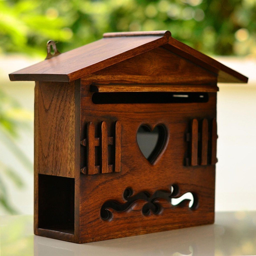 Jual Locking Security Mailbox Rustic Letter Box Wooden Mailbox for Home ...
