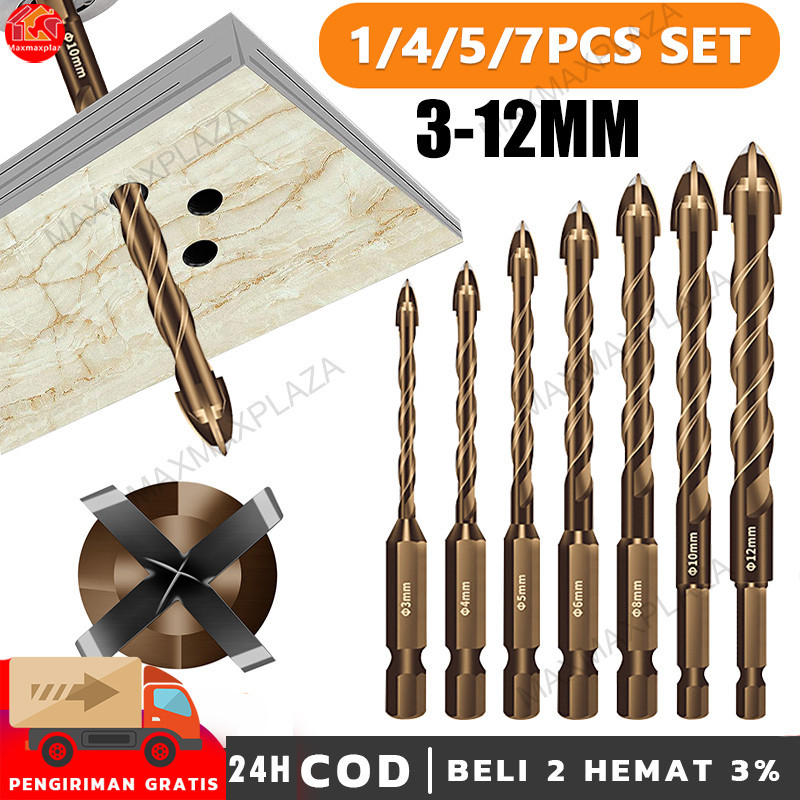 Jual 3-12mm 7pcs Mata Bor Cross Hex 3-12mm Cross Hex Tile Drill Bits ...