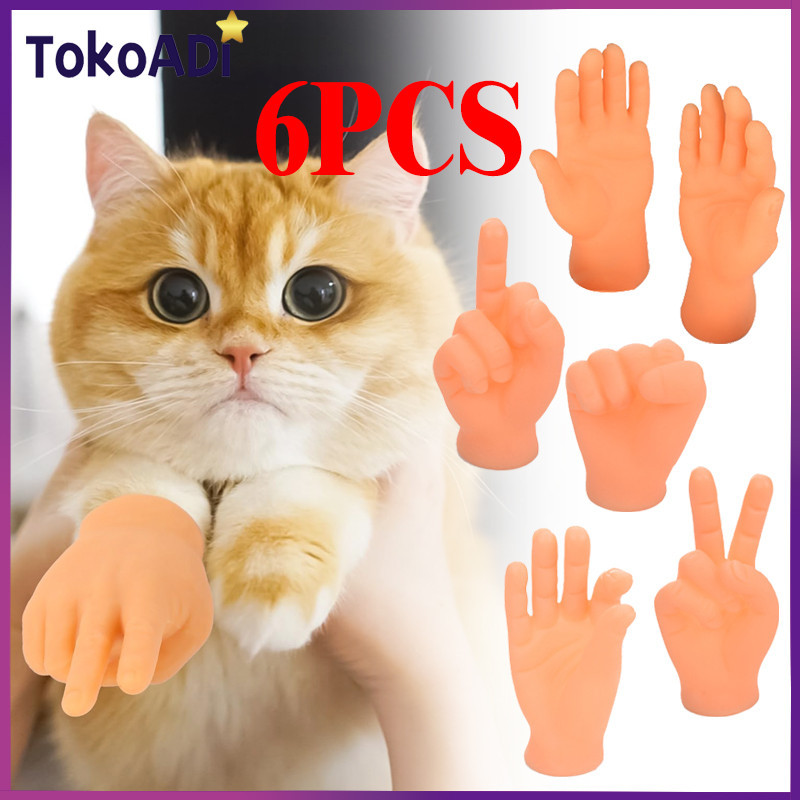 Jual 6pcs Teasing Cat Plastic Finger Gloves Human Fake Hand Cat ...