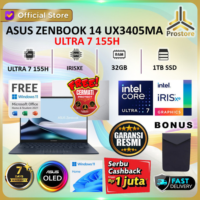 Jual ASUS ZENBOOK 14 OLED TOUCH UX3405MA ULTRA 7 155H 32GB 1TB W11+OHS ...