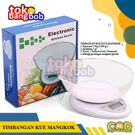 Jual Timbangan Digital Mangkok 5 KG x 1G / Timbangan Kue Digital Electronic / Timbangan Dapur ...