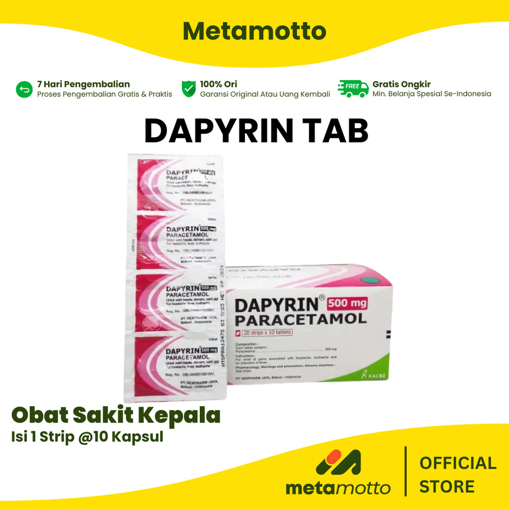 Jual DAPYRIN 1 STRIP ISI 10 TABLET PARACETAMOL 500MG - Metamotto ...