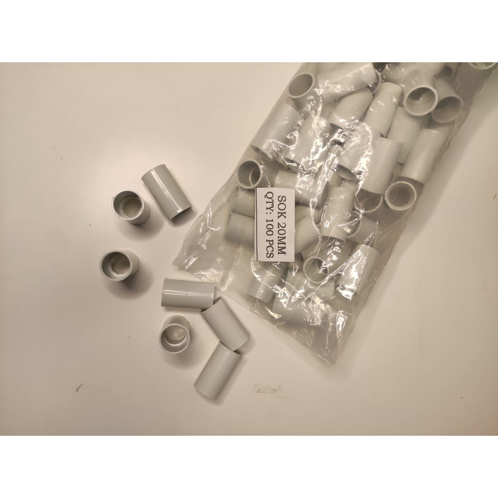 Jual Sok Pipa 20mm HIRO Putih Sambungan Pipa Listrik Fitting Conduit ...