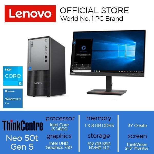 Jual Lenovo ThinkCentre neo 50t Gen 5 Core i3-14100 8GB 512GB SSD W11 Pro | Shopee Indonesia