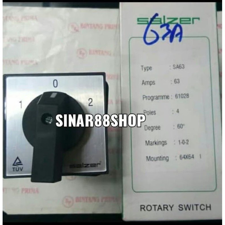 Jual CHANGE OVER SWITCH / ROTARY SWITCH 3 POSISI 4P 4PHOLE 4 PHOLE 4POLE 4 POLE 63A 1-0-2 SA63 ...