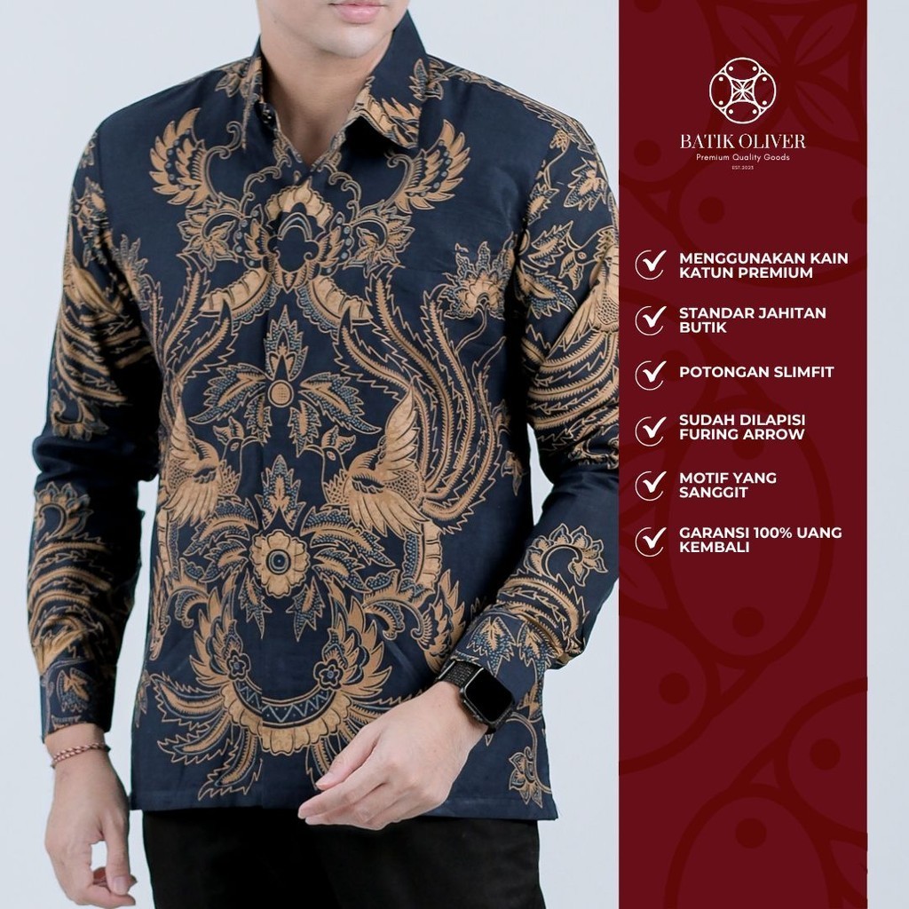 Jual BATIK OLIVER Kemeja Batik Pria Slim Fit Premium Lengan Panjang ...