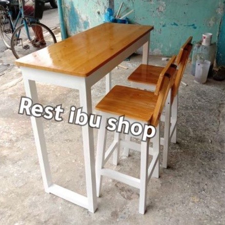 Jual Set meja bar, meja cafe, meja resto, meja makan kayu jati belanda | Shopee Indonesia
