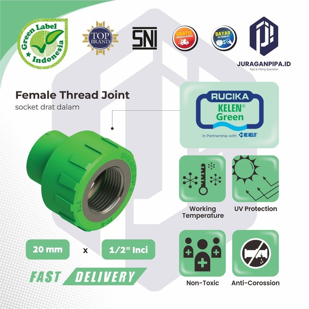 Jual Female Thread Joint PPR 20 mm x 1/2" Inci | SDD/Sok Drat Dalam 20 ...