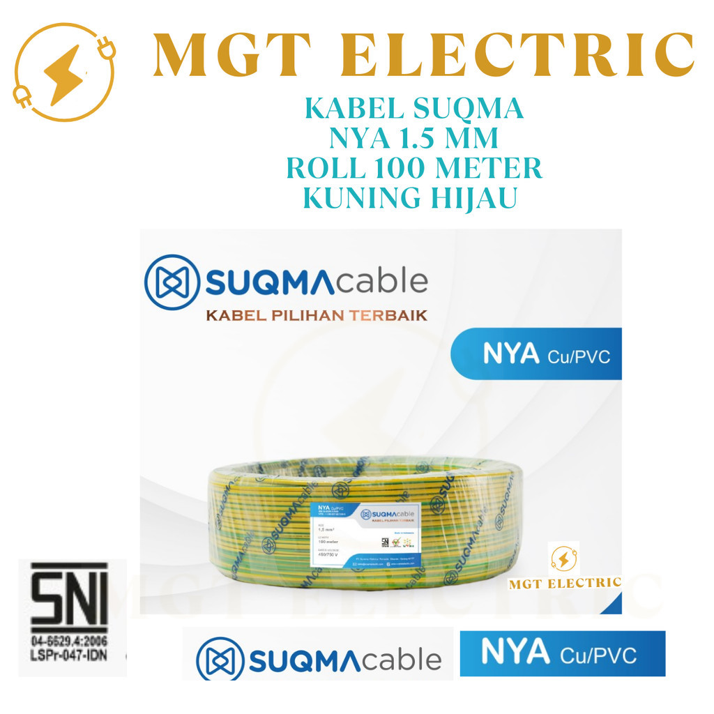 Jual KABEL NYA 1.5 MM 100 Meter - KUNING HIJAU - KAWAT TUNGGAL - SUQMA ...