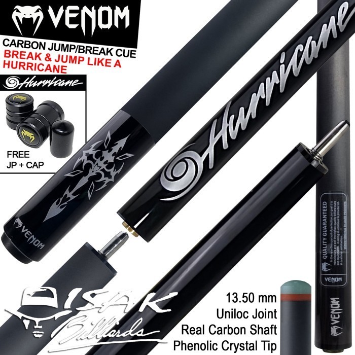 Jual BEST Collection Venom Carbon JB Cue Hurricane Black - 13.5mm Jump ...