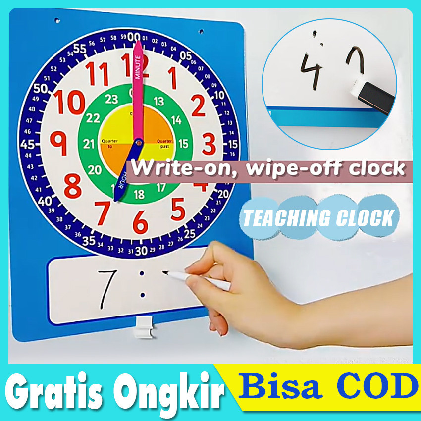 Jual Jam Mainan Anak Belajar Jam Kayu Shape Shorting Clock Wooden ...