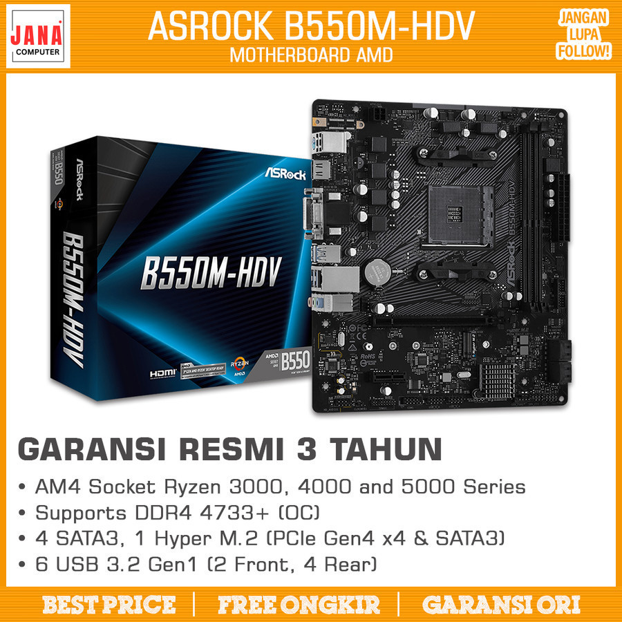 Jual Motherboard ASRock B550M-HDV (AMD AM4 mATX DDR4 NVMe USB3.2 ...