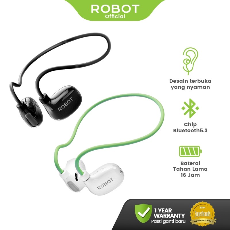 Jual ROBOT Sport OWS Wireless Call Noise Cancellation Headphone Open ...