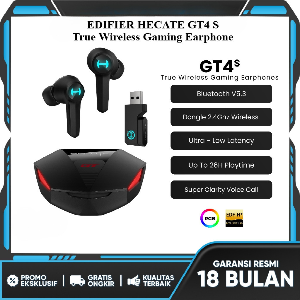 Jual EDIFIER HECATE GT4 S True Wireless Gaming Earphone | Shopee Indonesia