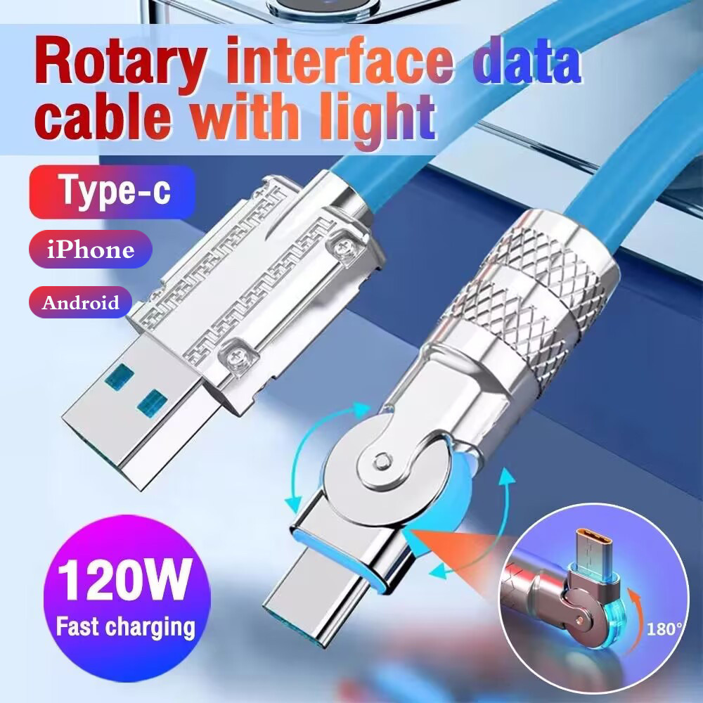 Jual Cable Data iPhone 120W Fast Charging iPhone 6A Liquid Silicone Rotatable 180 Degree Kabel ...