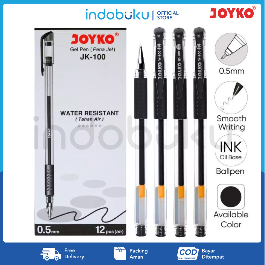 Jual Pulpen Gel Pen Joyko Tahan Air 0.5m JK-100 ( 1 Pack Isi 12 PCS) | Shopee Indonesia