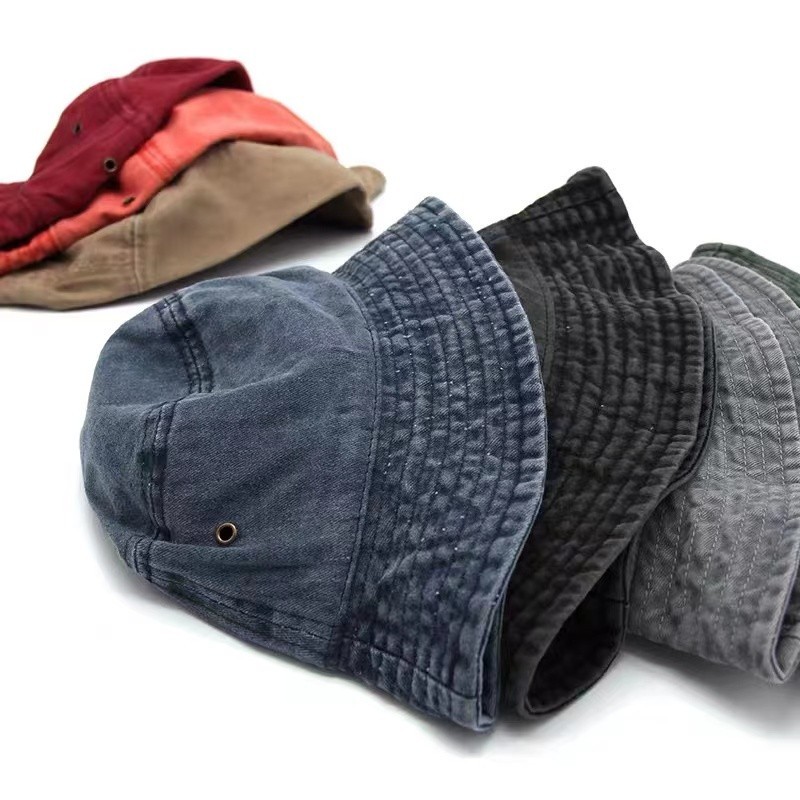 Jual Bucket hat cotton washed plain cap men's waway hat fisherman hat ...