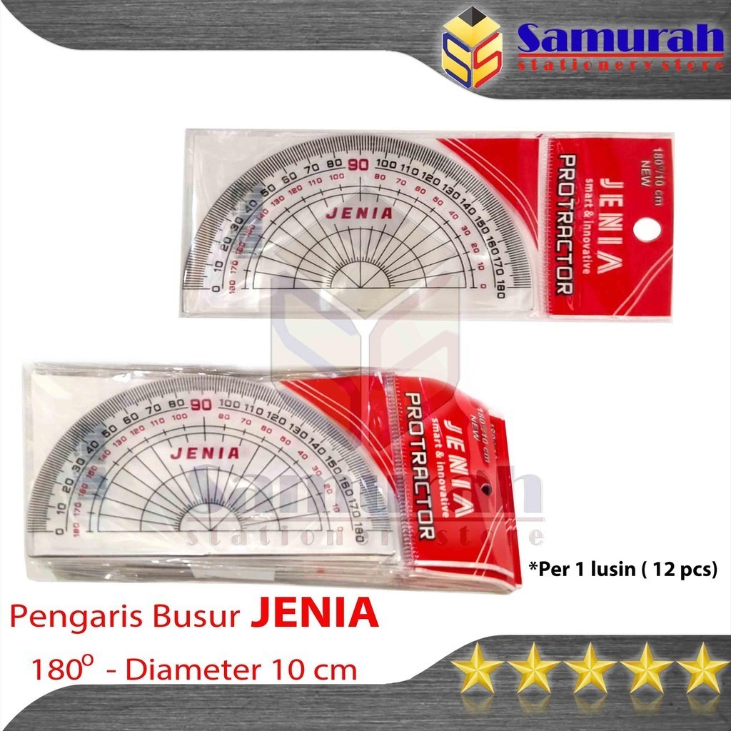 Jual Penggaris Jenia Busur Diameter 10 cm - 180 Derajat / Garisan Mika ...