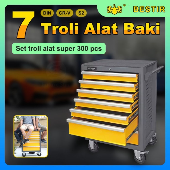 Jual Tool Box Trolley Cabinet 300Pcs Tools Kit Set 7 Drawer Laci Susun Obeng Tang Kunci Pas ...