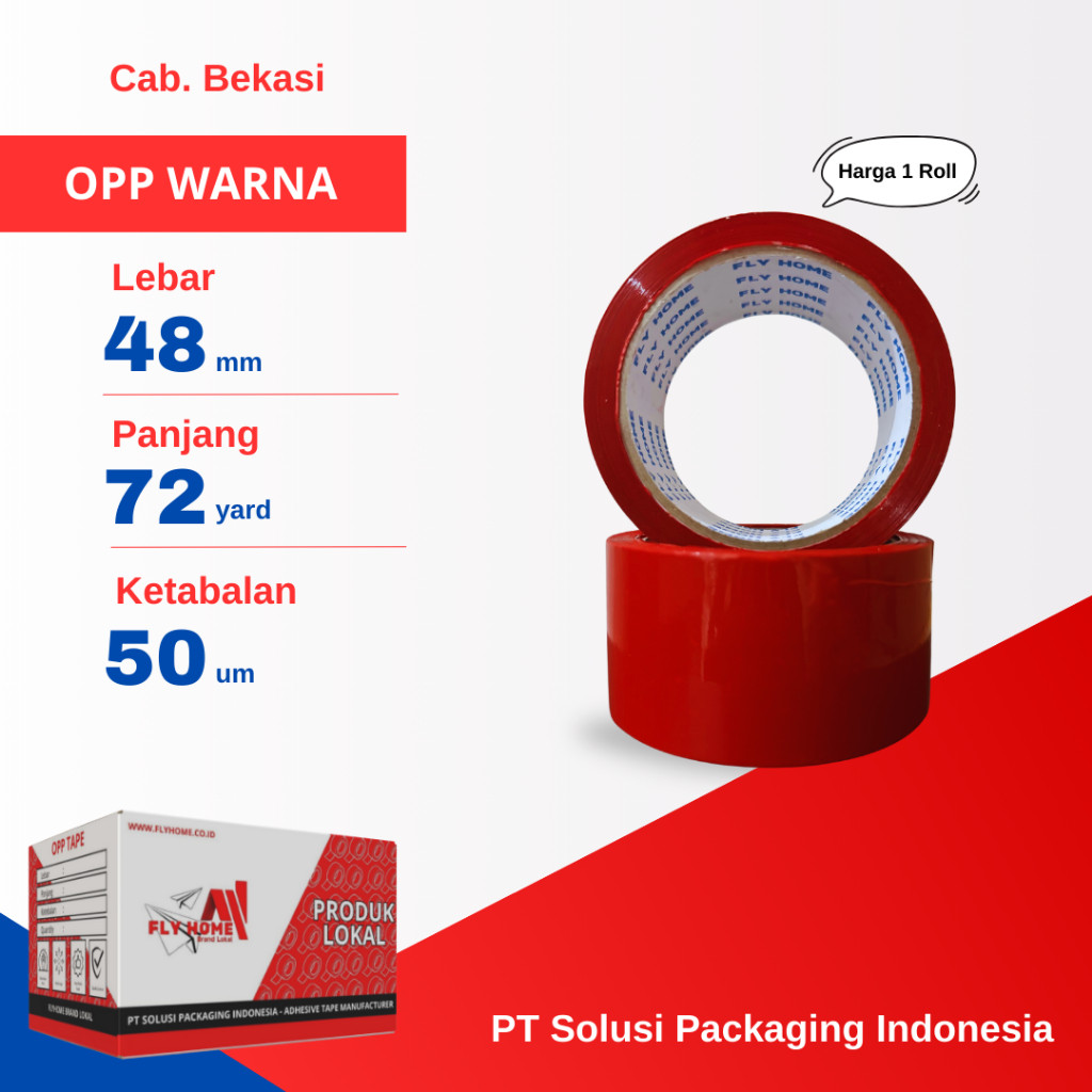 Jual FLYHOME 1Roll Lakban Warna Merah 48x72Y 2inchi 72 yard | Shopee ...