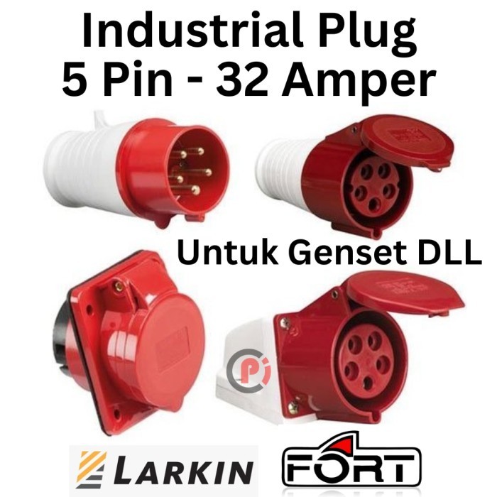 Jual LARKIN FORT Soket Genset 5 Pin 5P 32 Amper 32A Plug Industrial ...