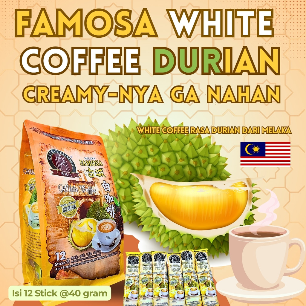 Jual Kopi Durian White Coffee Malaysia Famosa Melaka Sachet Tanpa Ampas Import Premium Creamy ...