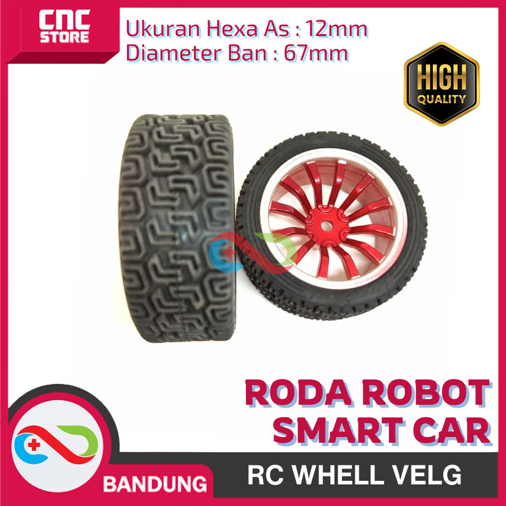 Jual Roda Robot Smart Car 67mm 12 rim Red RC Whell Velg Ban Karet ...