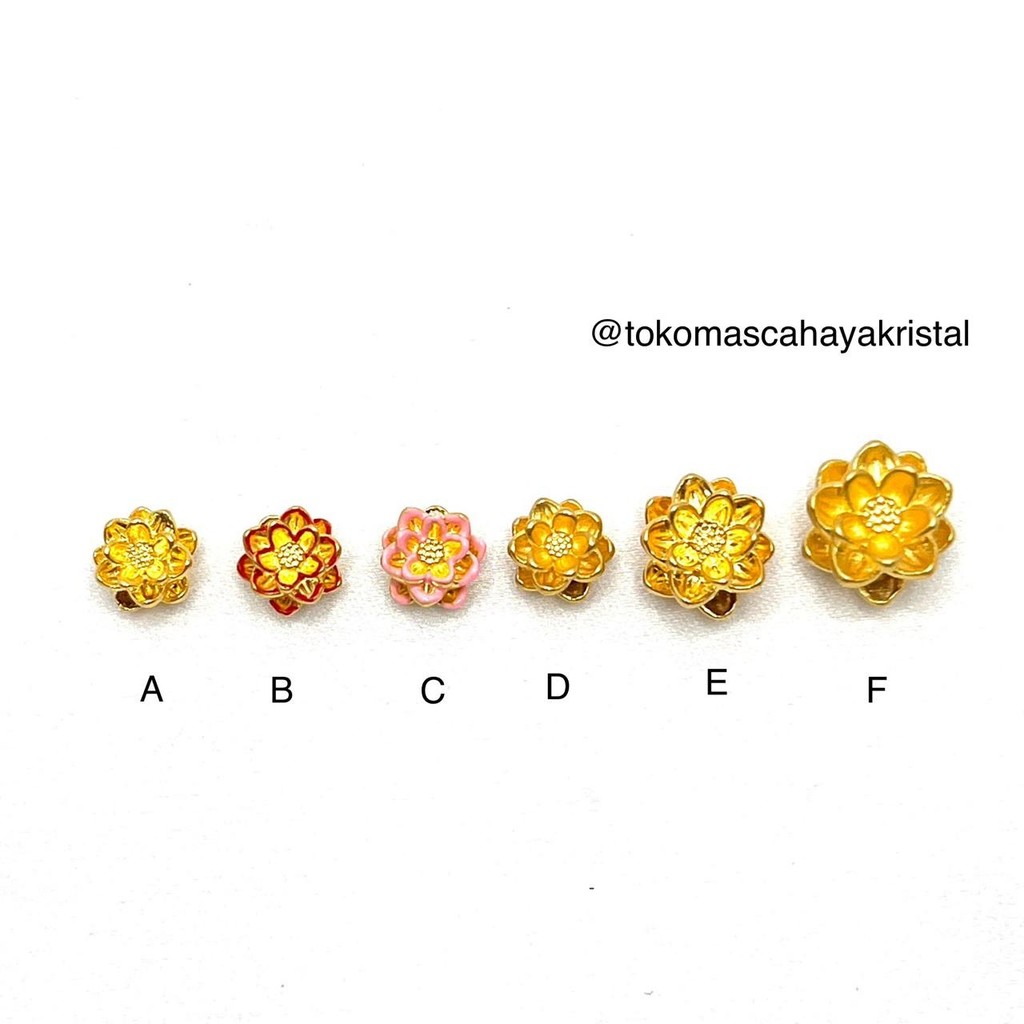 Jual Charm Emas Teratai (Kokoh) / Bunga Lotus Polos/Merah/Pink 24K HK ...