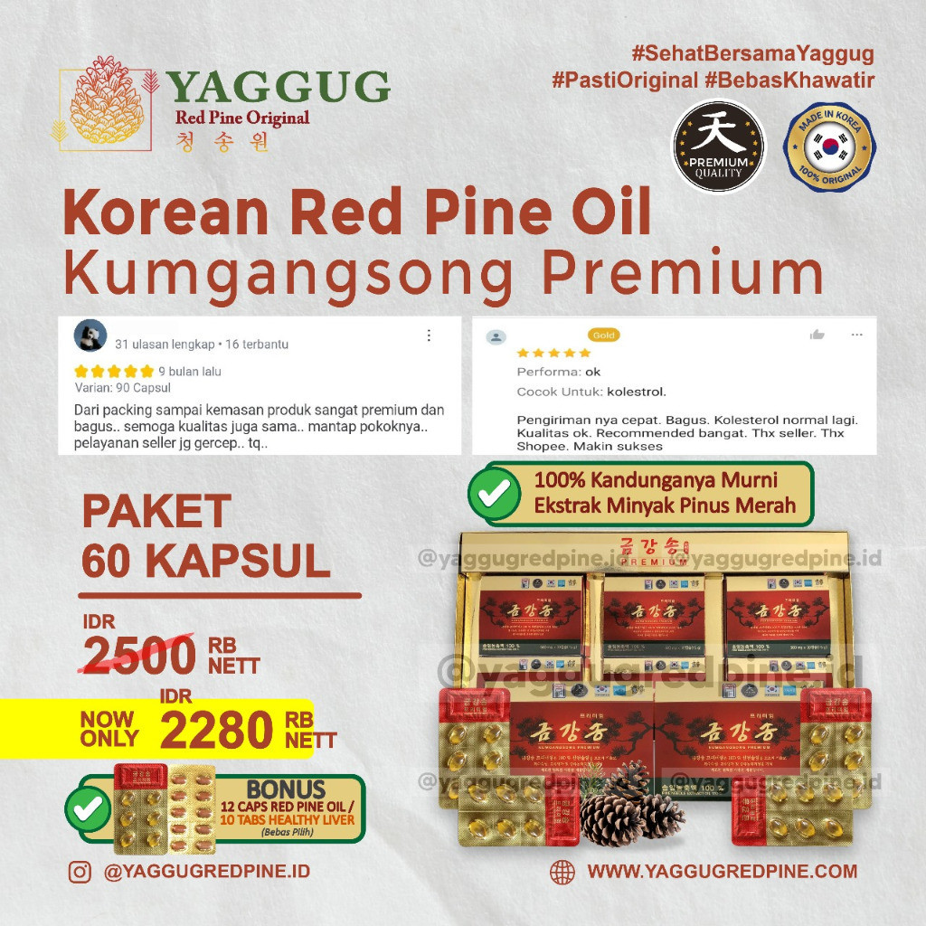 Jual Red Pine Oil Korea "KUMGANGSONG PREMIUM" (60 Caps) - 100% Original ...