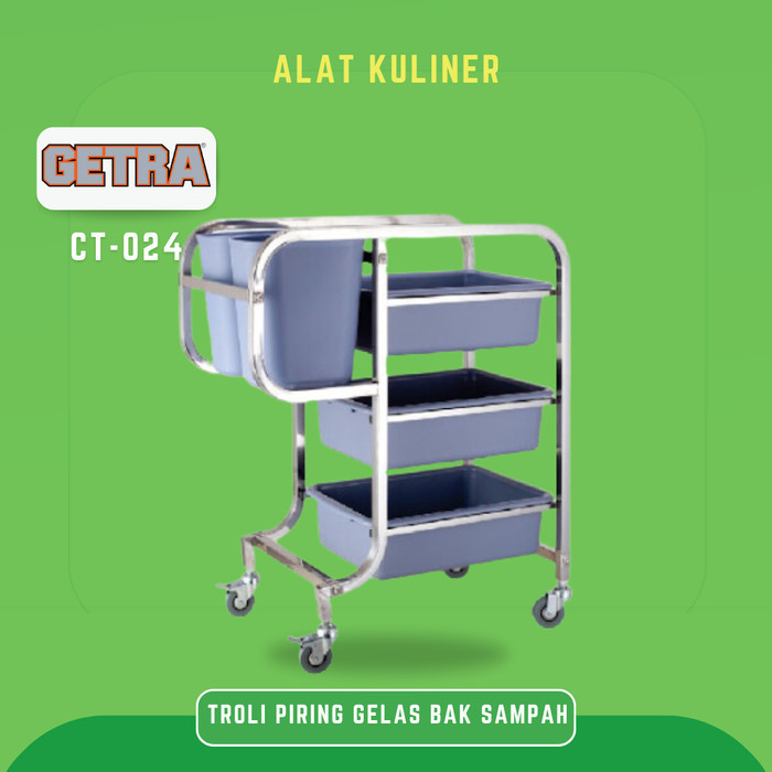 Jual GETRA CT 024 CT-024 TROLLEY PIRING/GELAS + BAK SAMPAH STAINLESS ...