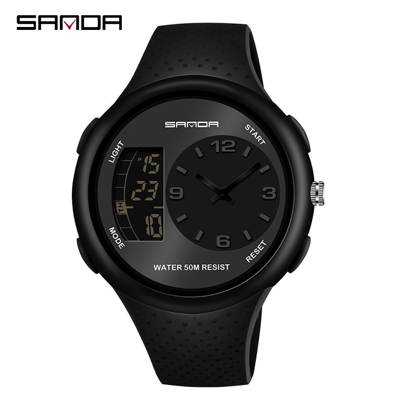 Jual SANDA 763 Jam Tangan Pria Digital Analog Tali Rubber Chronograph Anti Air | Shopee Indonesia