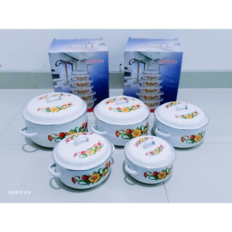 Jual (DAS)PANCI ENAMEL 5 SET / 5 SUSUN PANCI CASSEROLE | Shopee Indonesia