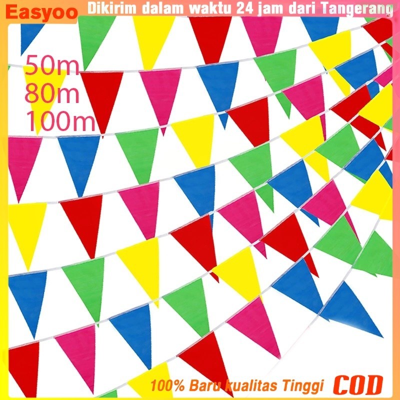 Jual 50/80/100 Meter 150Pcs Bendera Segitiga Warna Warni Bendera Kain Segitiga Bendera Hias ...