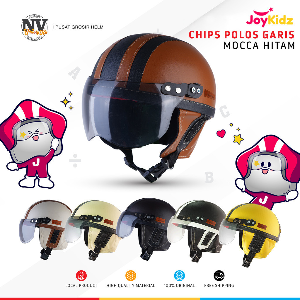 Jual HELM ANAK RETRO 1 2 3 4 5 TAHUN KULIT PREMIUM POLOS GARIS CHIPS ...