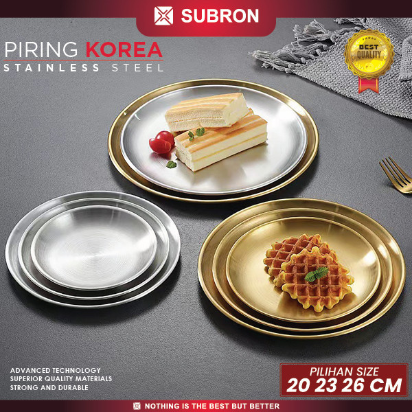 Jual SUBRON Piring Makan Saji Nampan Korea Silver Gold 20CM 23CM 26CM ...