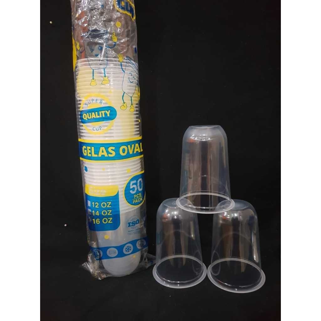 Jual ( 50 biji) Gelas Oz Plastik Oval 12oz 14oz 16oz 18oz 22oz Pack Cup ...