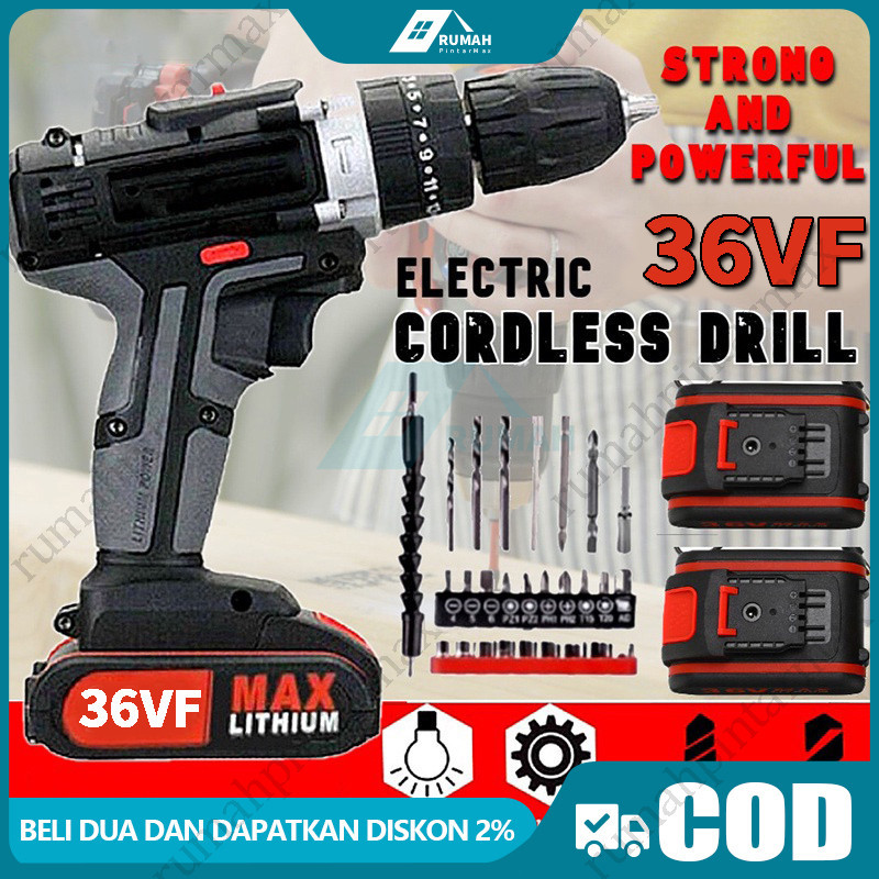Jual Bor Baterai Bor Listrik Bor Tanpa kabel 36V Set Lengkap Mata Bor ...