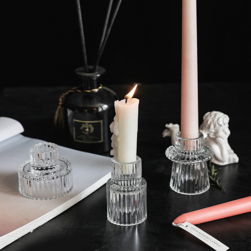 Jual Vintage European Candles Holders Amber Pink Transparent Glass ...